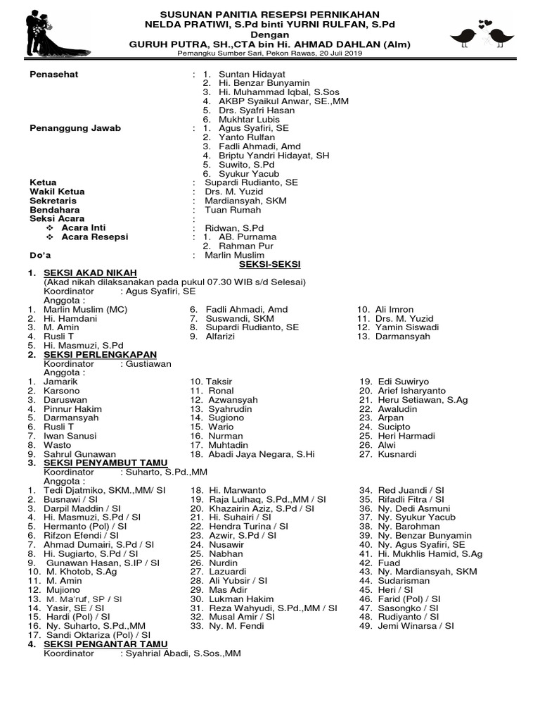 Susunan Panitia Resepsi Pernikahan Nelda | PDF