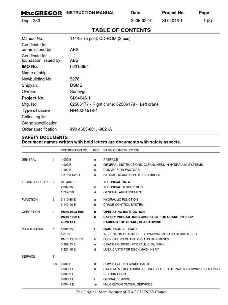 Instruction Manual Breakdown | PDF | Crane (Machine) | Pump
