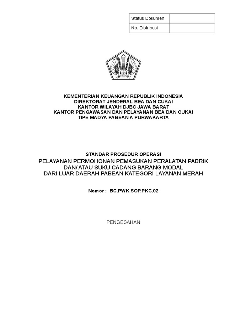 SOP Bea Cukai Pelayanan Kepabeanan Dan Cukai | PDF | Pengelolaan Keuangan & Uang