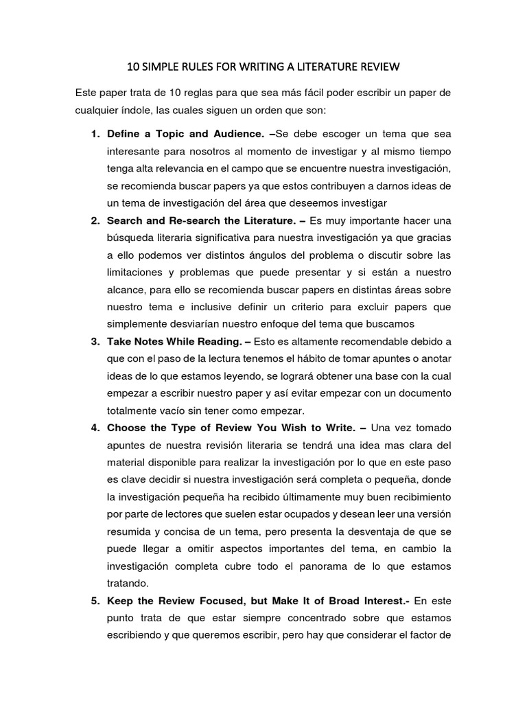 10 Simple Rules For Writing A Literature Review | PDF