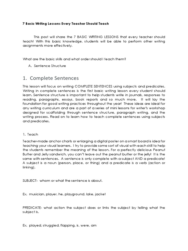 7 Basic Writing Lessons Every Teacher Should Teach | PDF | Clause ...