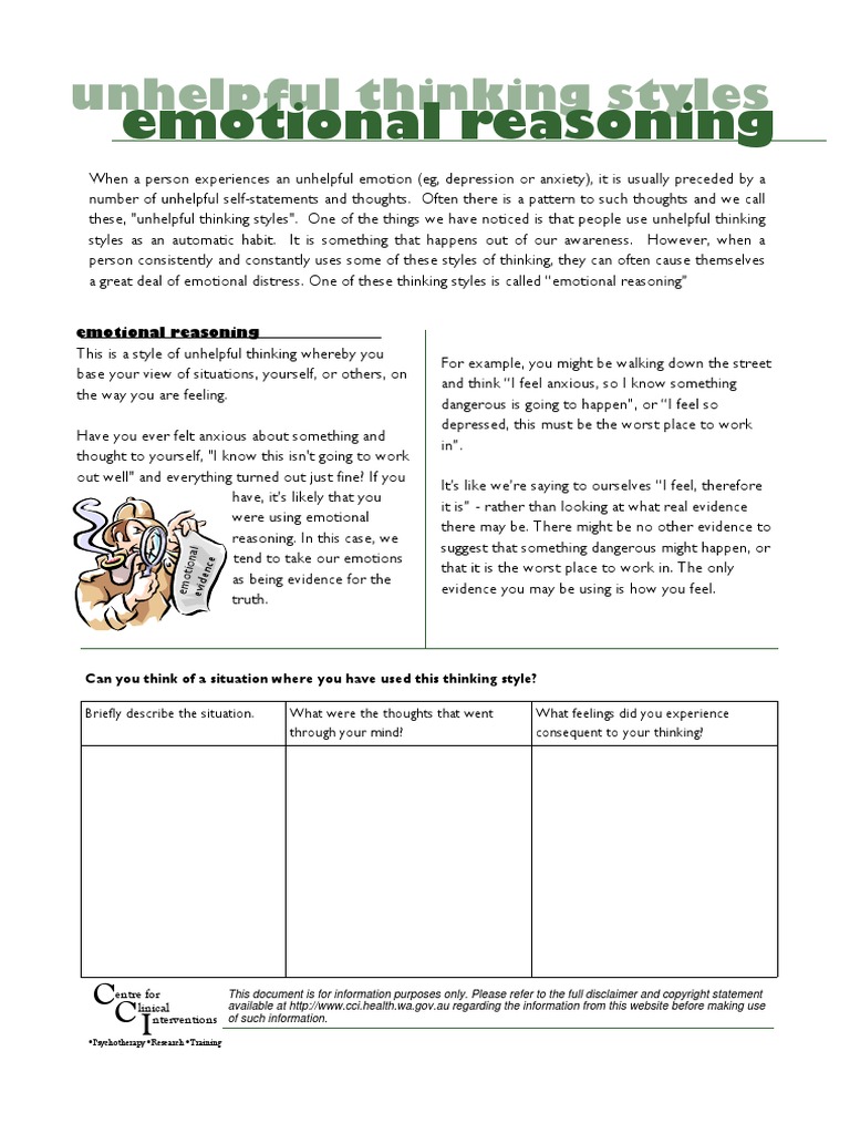 Unhelpful Thinking Styles - 09 - Emotional Reasoning | PDF | Anxiety ...