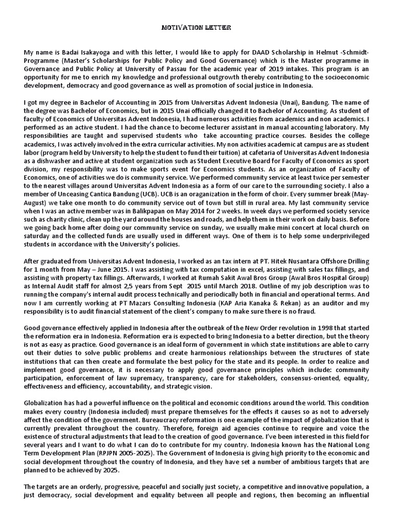 Motivation Letter | Good Governance | Governance
