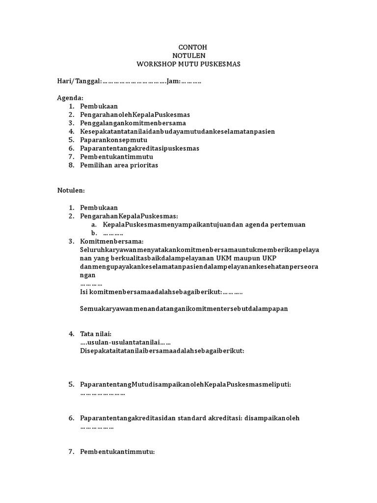 Contoh Notulen Workshop Mutu | PDF
