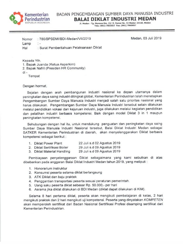Surat Pemberitahuan Diklat | PDF