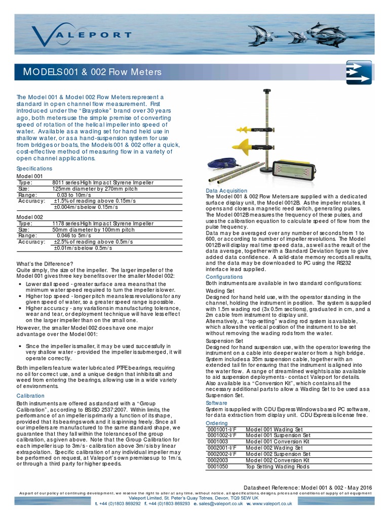 Valeport Model 001 and 002 | PDF | Flow Measurement | Calibration
