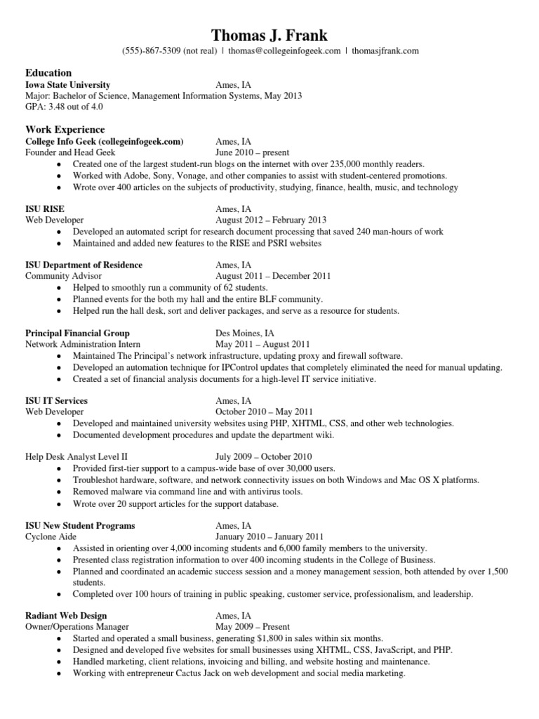 Thomas Frank Resume | PDF | Websites | World Wide Web