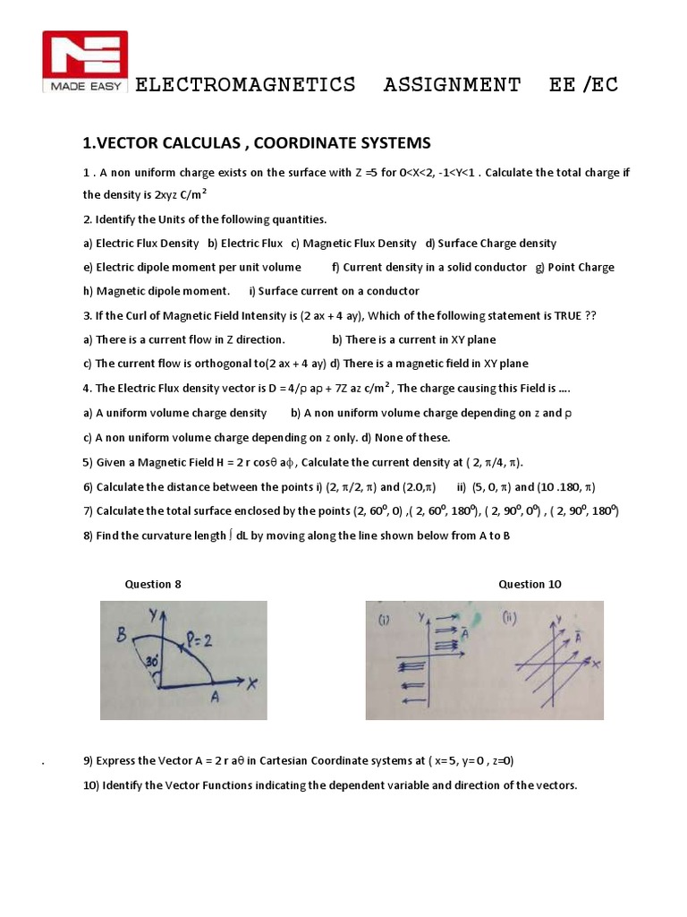 Electromagnetics Assignment Ee /ec: 1.vector Calculas, Coordinate Systems | PDF | Electric Field ...