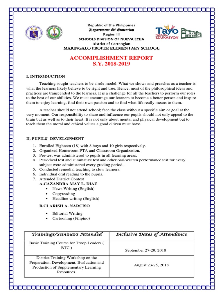 Accomplishment Report S.Y. 2018-2019: Schools Division of Nueva Ecija ...