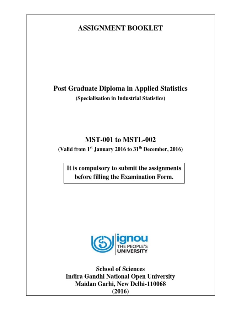 Assignment Booklet PGDAST 2016 | Download Free PDF | Statistical ...