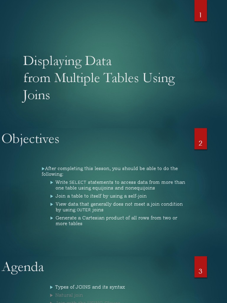 Displaying Data From Multiple Tables Using Joins Pdf Sql Data Management Software 