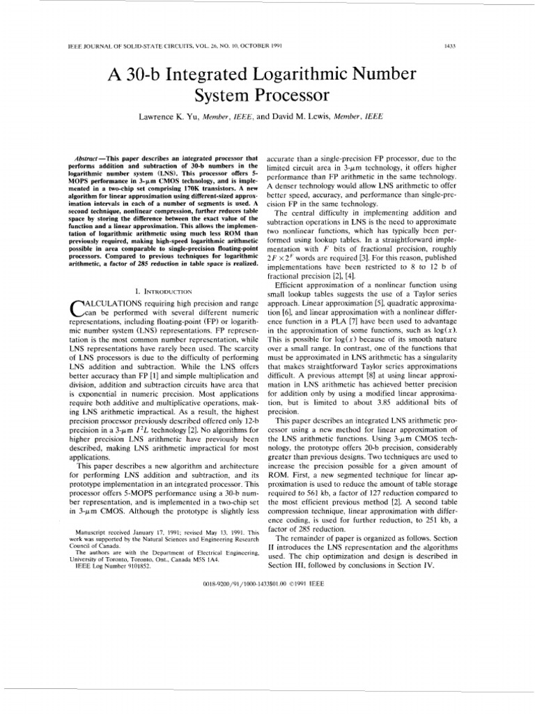 A 30-b Integrated Logarithmic Number System Processor - 91 | PDF ...