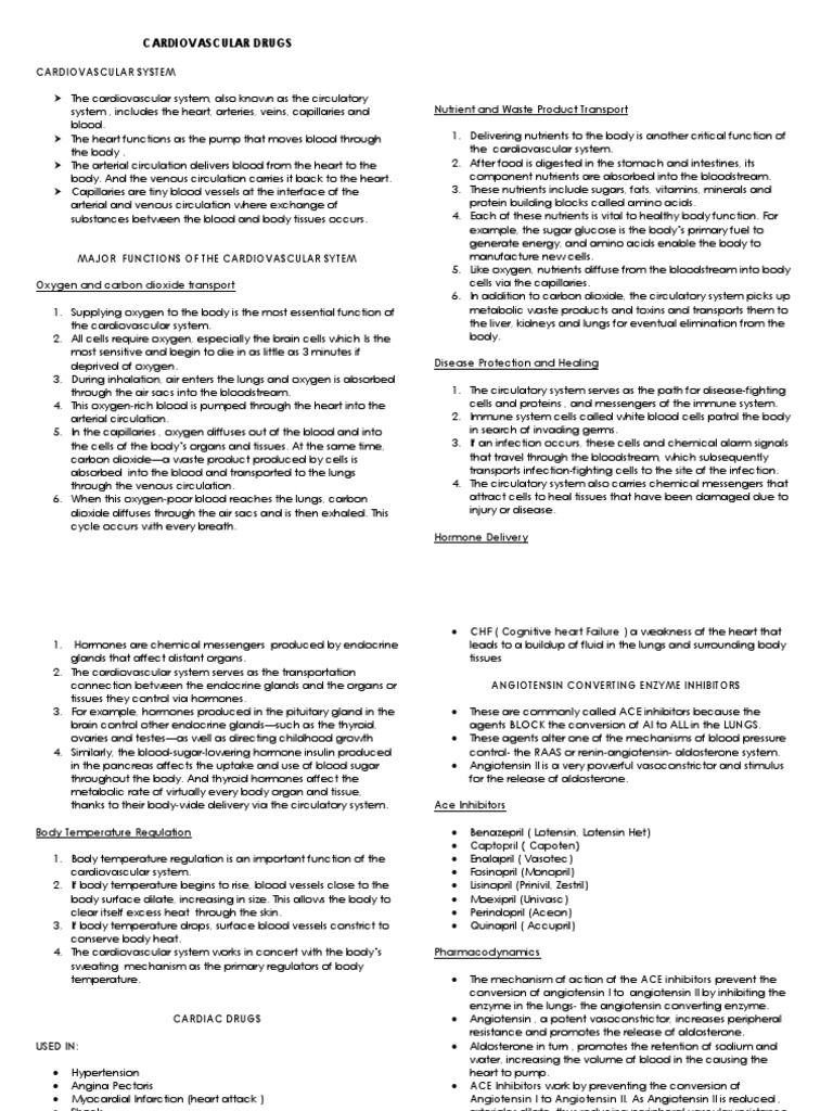 Cardiovascular Drugs Overview | PDF | Circulatory System | Heart