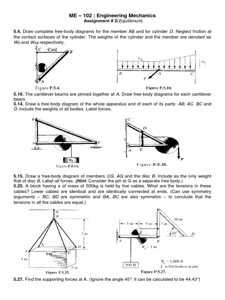 Engg. Mechanics Assignment (Equilibrium) | PDF | Force | Equations