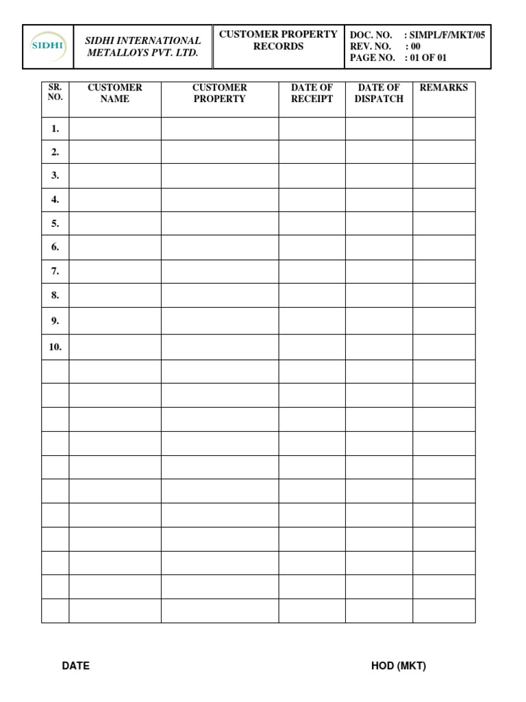 Sidhi International Metalloys Pvt. LTD.: Customer Property Records | PDF
