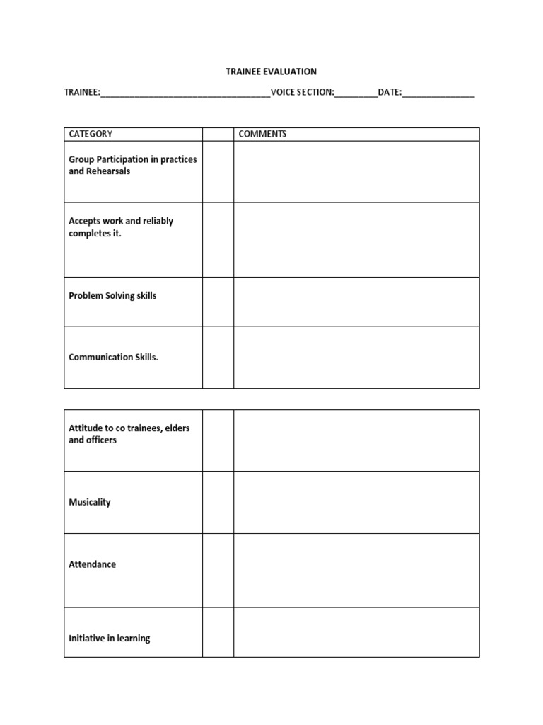 Trainee Evaluation Form Template | PDF | Career & Growth