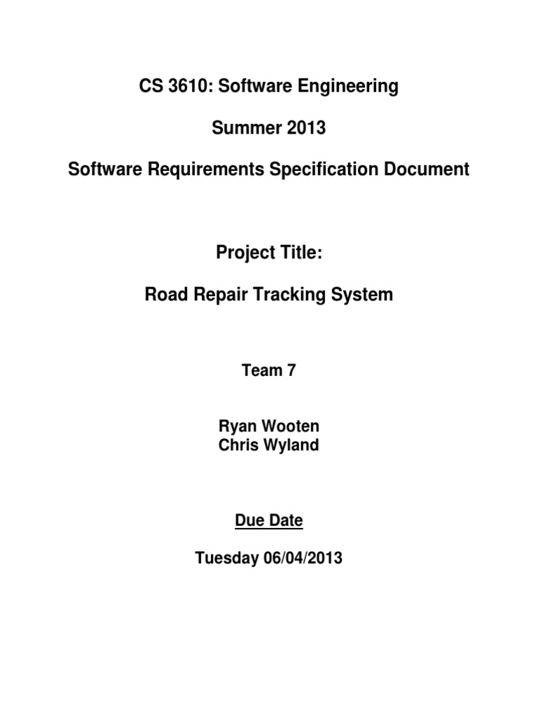 Cs 3610 Software Engineering Summer Software Requirements Specification ...