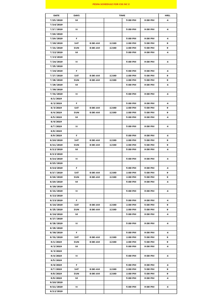 Tesda Schedule | PDF