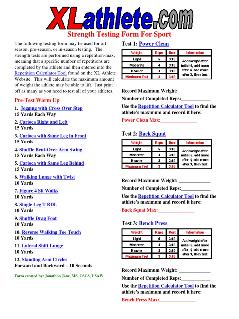 Drill - Sheet - Strength Testing Form For Sport - 1515010794752 | PDF