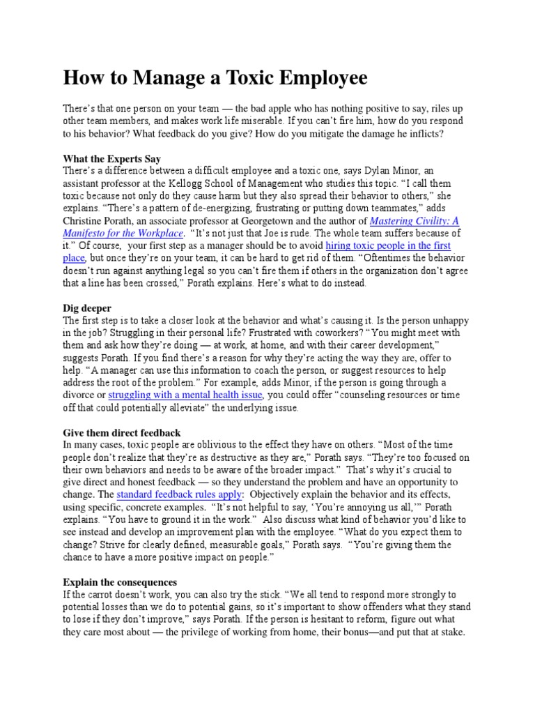 How To Manage A Toxic Employee | PDF | Performance Appraisal | Motivation