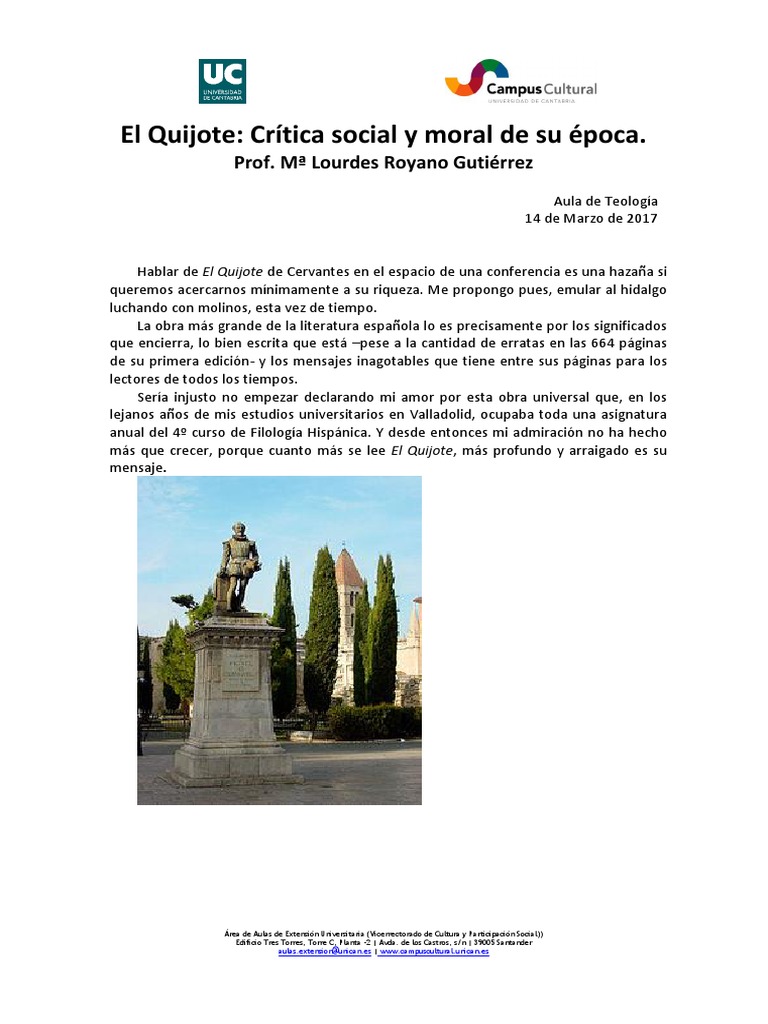 El Quijote Critica Social y Moral de Su Epoca | PDF | Don Quijote ...