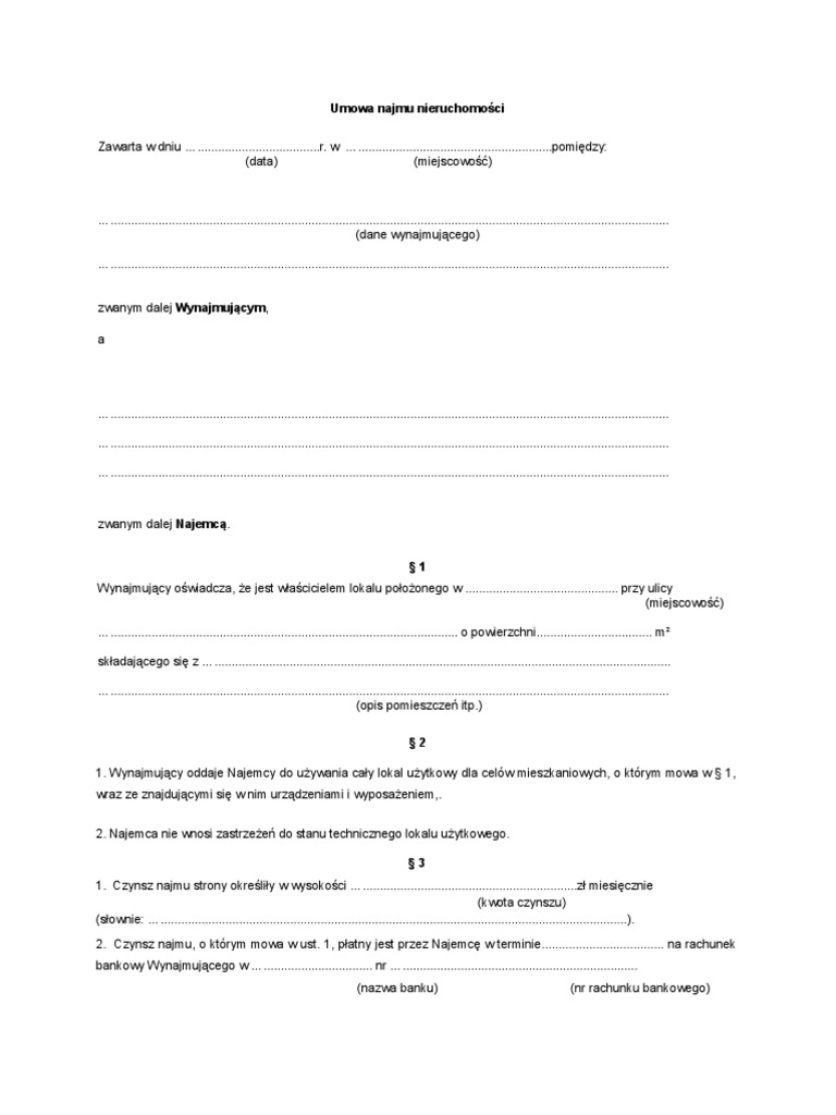 Umowa Najmu Lokalu - Wzór | PDF