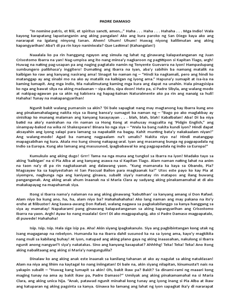 Monologo Ni Padre Damaso | PDF