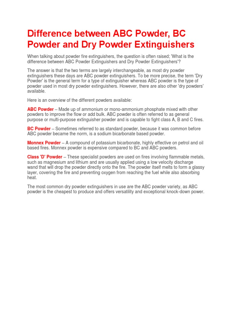 ABC vs Dry Powder Fire Extinguishers | PDF