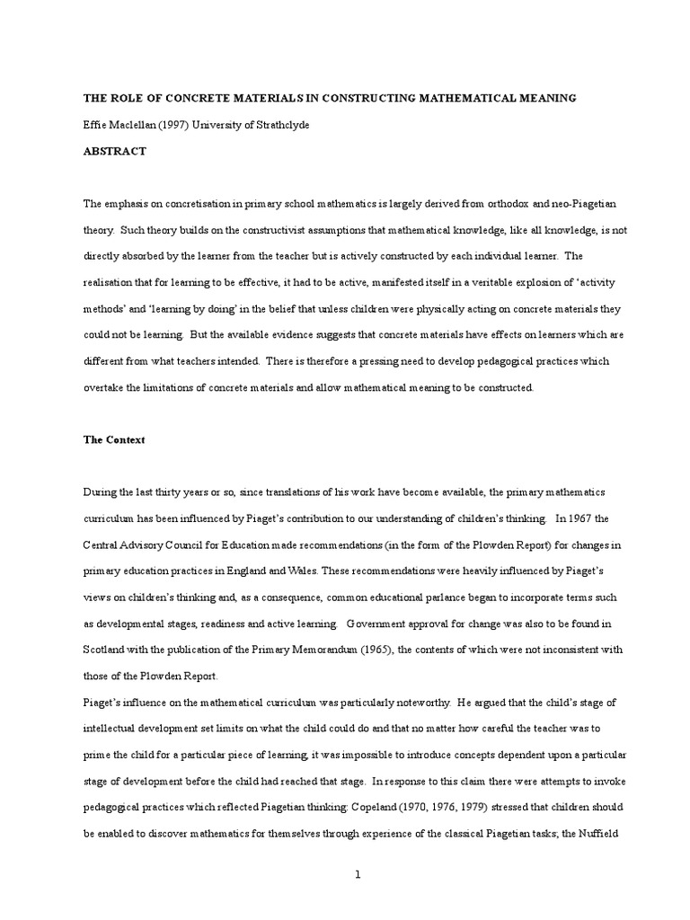 The Role of Concrete Materials | PDF | Thought | Teachers