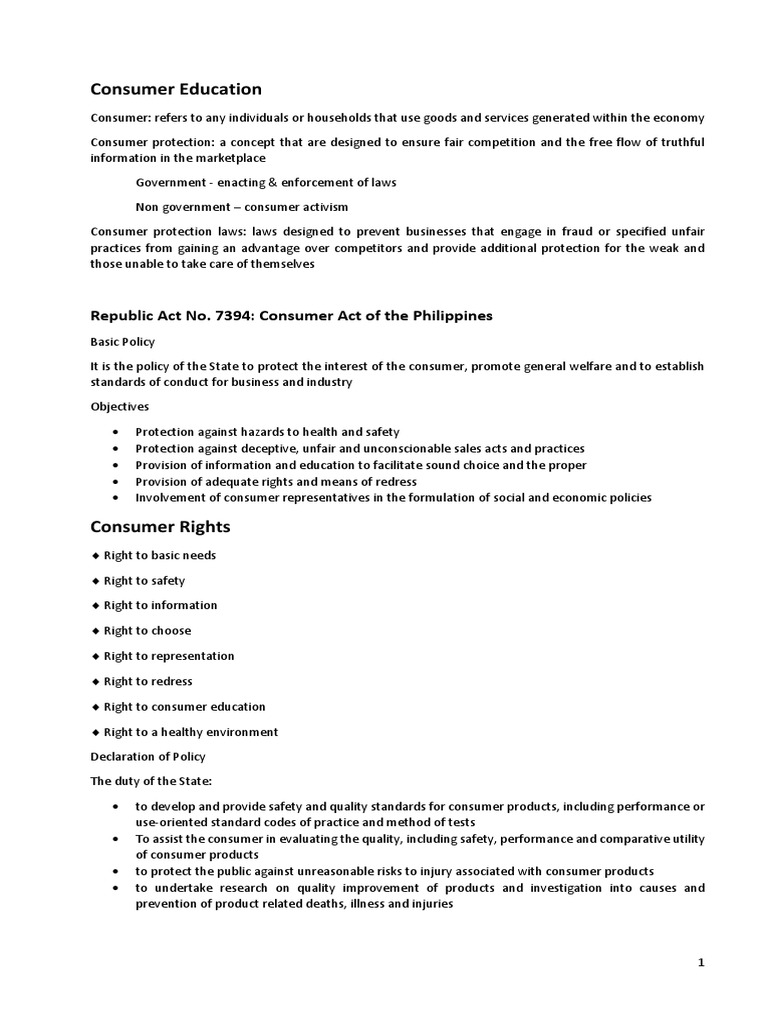 Consumer Education | PDF | Consumer Protection | Foods