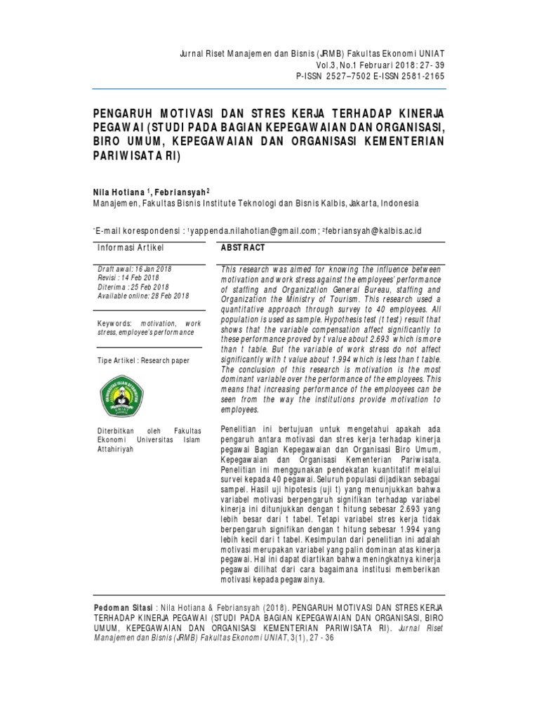 Pengaruh Motivasi Dan Stres Kerja Terhad Adf67e0b PDF | PDF