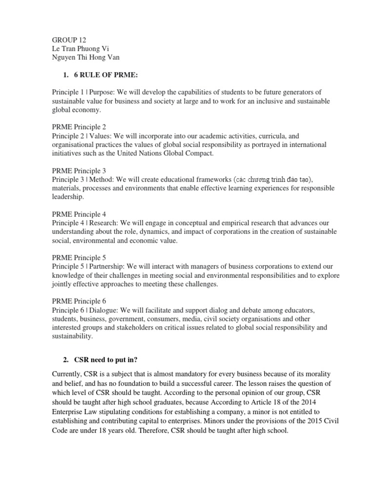 PRME Principles and CSR Education Insights | PDF
