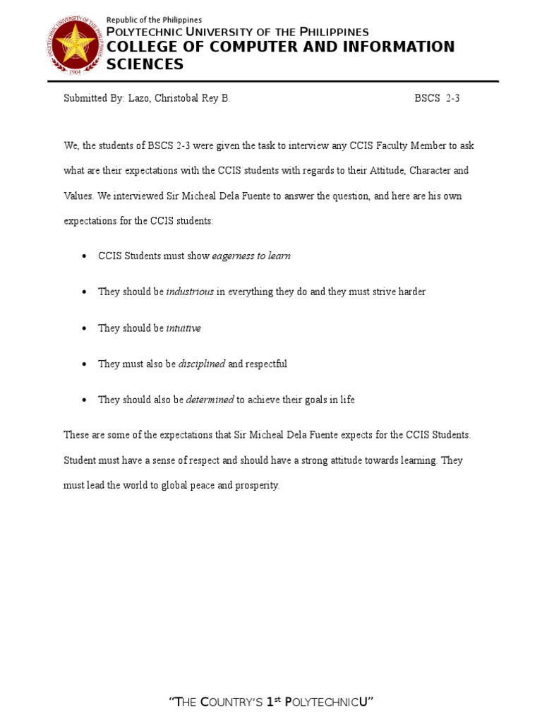 CCIS Faculty Expectations for Students | PDF