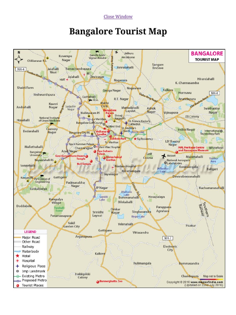 Bangalore Tourist Map: Close Window | PDF