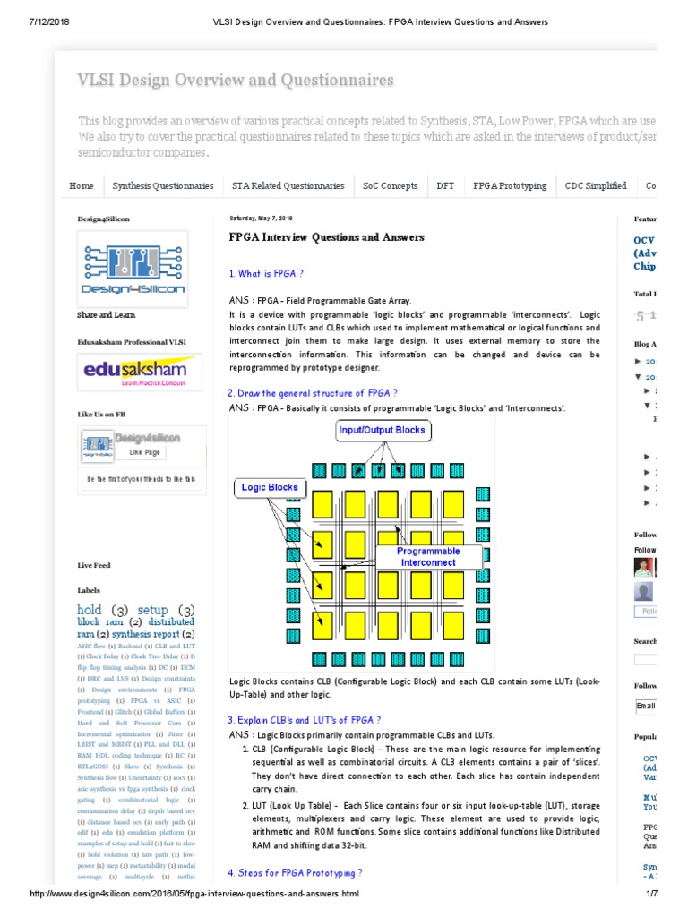 VLSI Design Overview and Questionnaires - FPGA Interview Questions and Answers PDF | Download ...