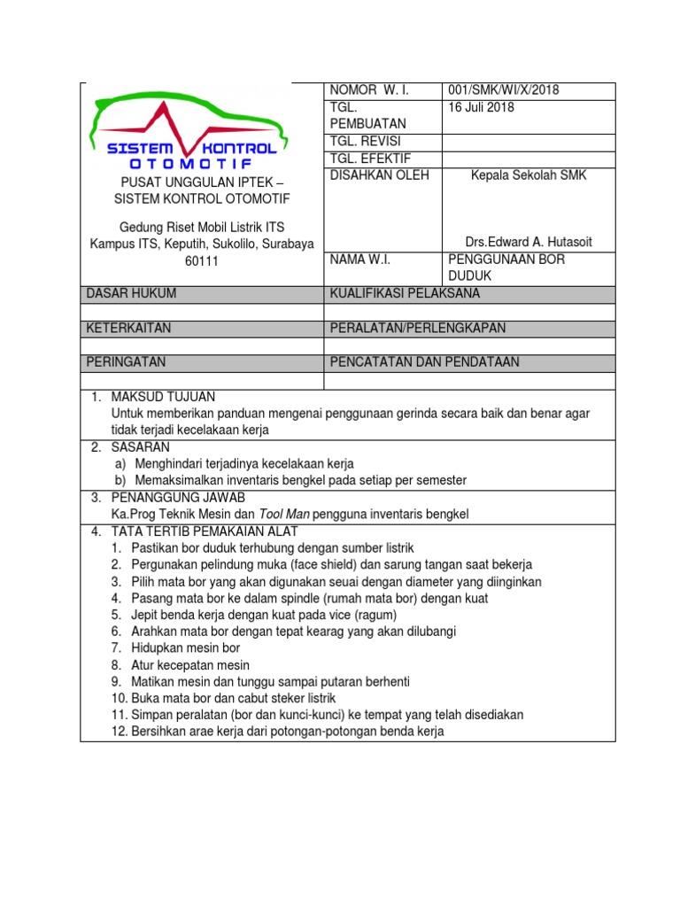 SOP 1. Penggunaan Bor | PDF