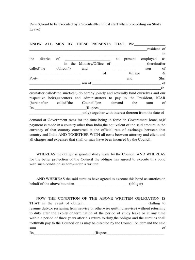 Study Leave Bond Agreement Form | PDF | Bonds (Finance) | Rupee