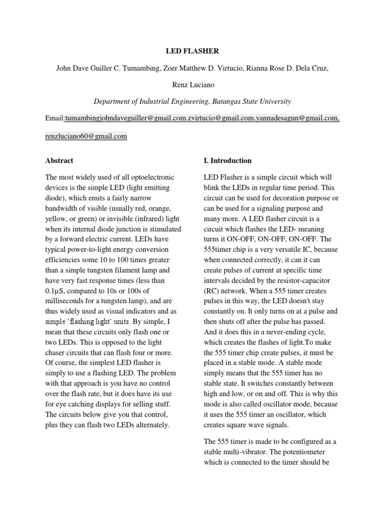 Led Flasher Final Project | PDF | Light Emitting Diode | Electronic ...