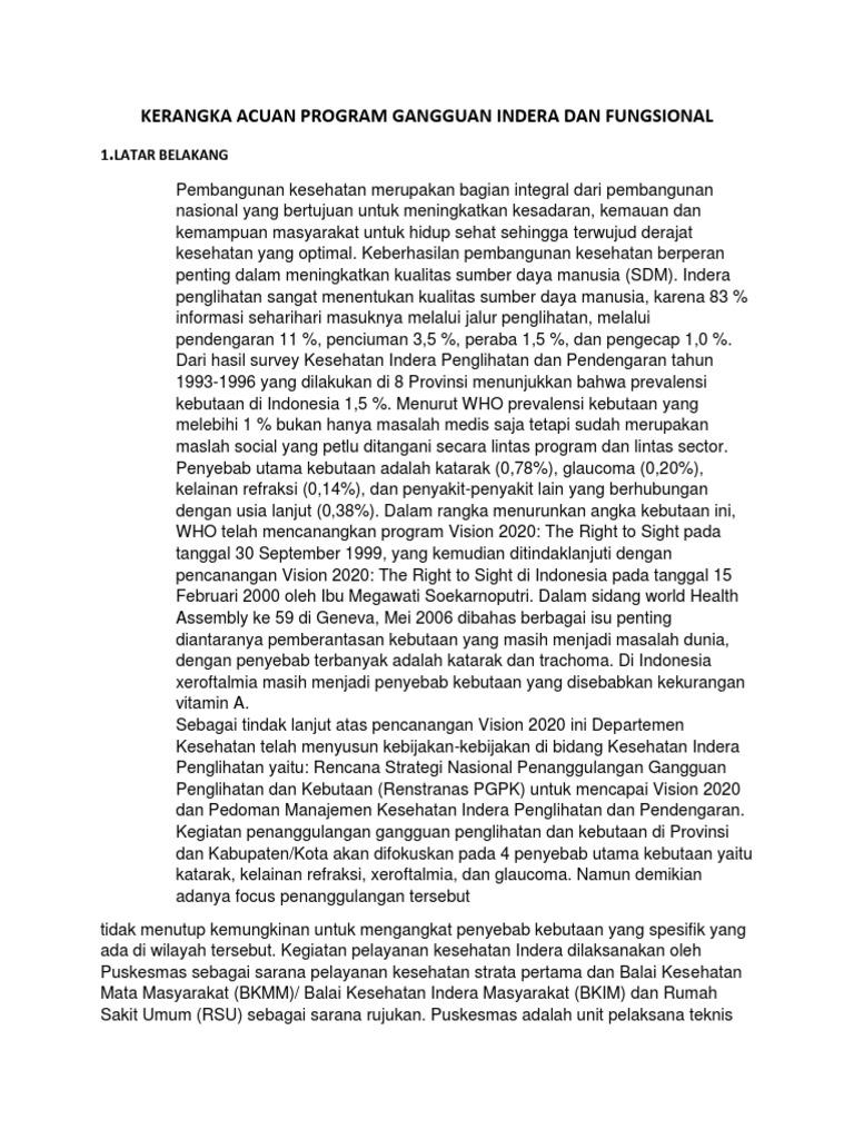 Kerangka Acuan Pelaksanaan Program Kesehatan Indera Penglihatan di Puskesmas | PDF
