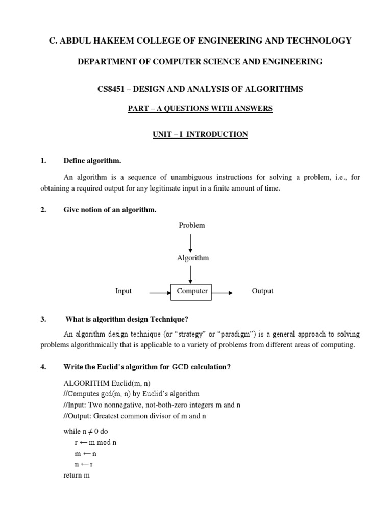 CS8451 Algorithm Design Analysis Questions Answers Unit 1 | PDF | Computational Complexity ...