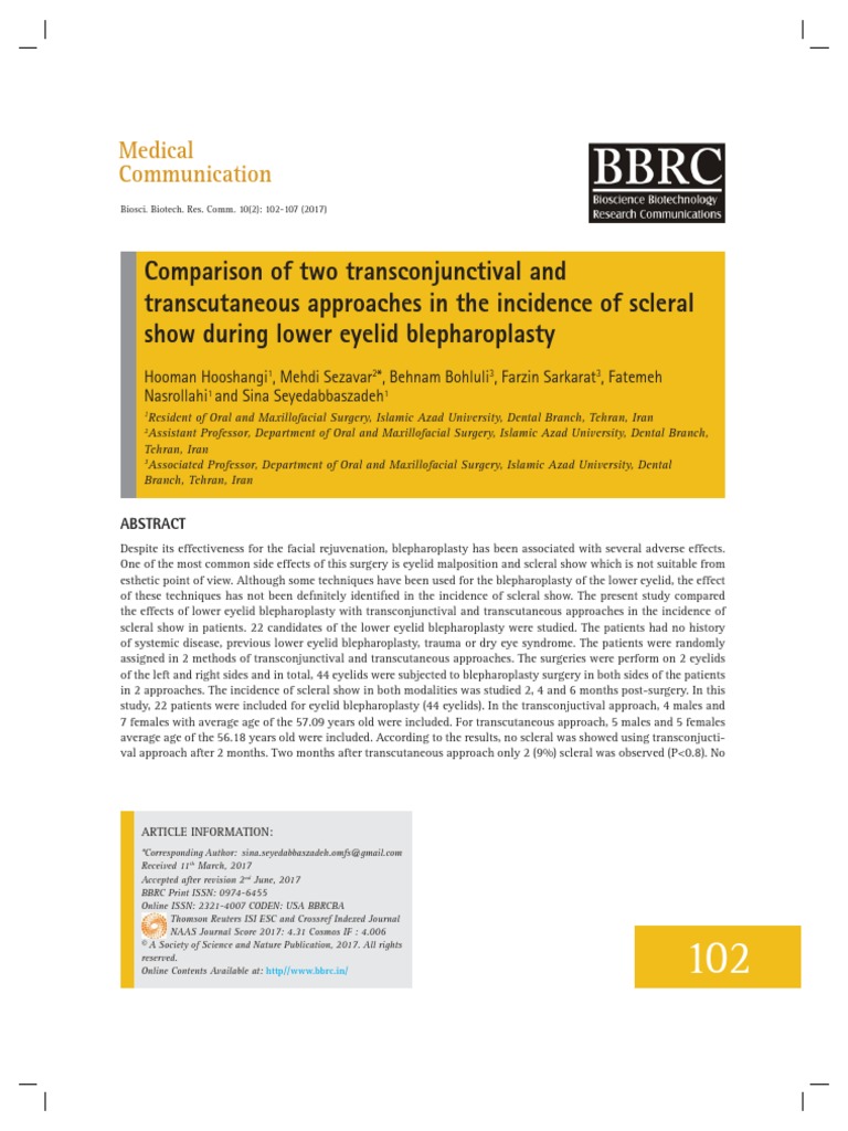 Comparison of Two Transconjunctival and Transcutaneous Approaches in ...