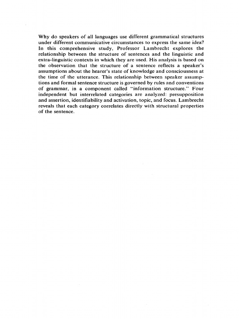 Lambrecht K.-Information Structure and Sentence Form - Topic, Focus, and The Mental ...