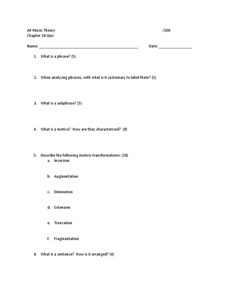 AP Music Theory Chapter 18 Quiz | PDF | Musical Forms | Musical ...