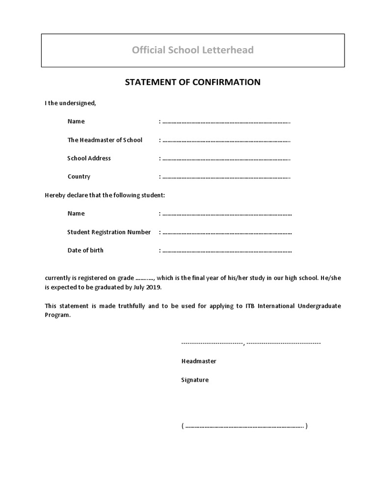 Letter of Confirmation From School Headmaster | PDF