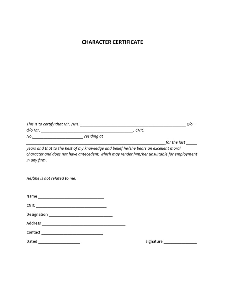 Character Certificate Template | PDF