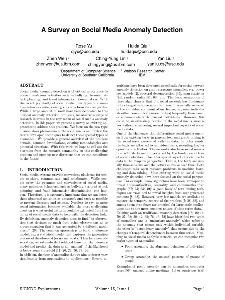 A Survey On Social Media Anomaly Detection | PDF | Markov Chain | Time Series