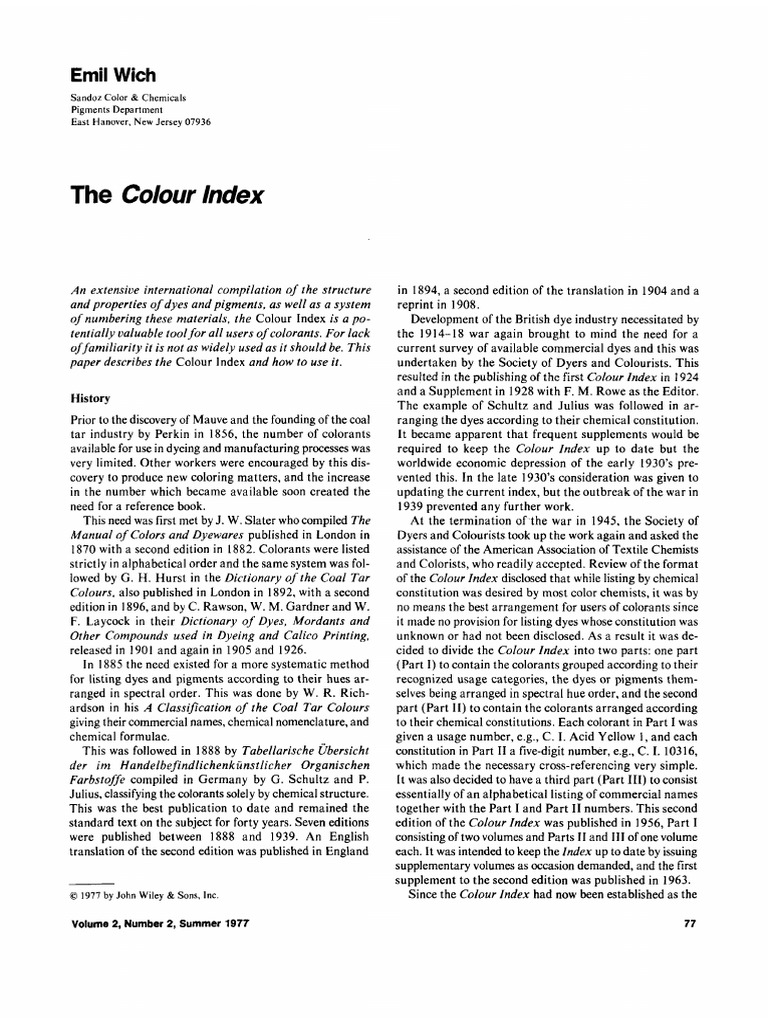Color Index Story PDF | PDF | Pigment | Dye