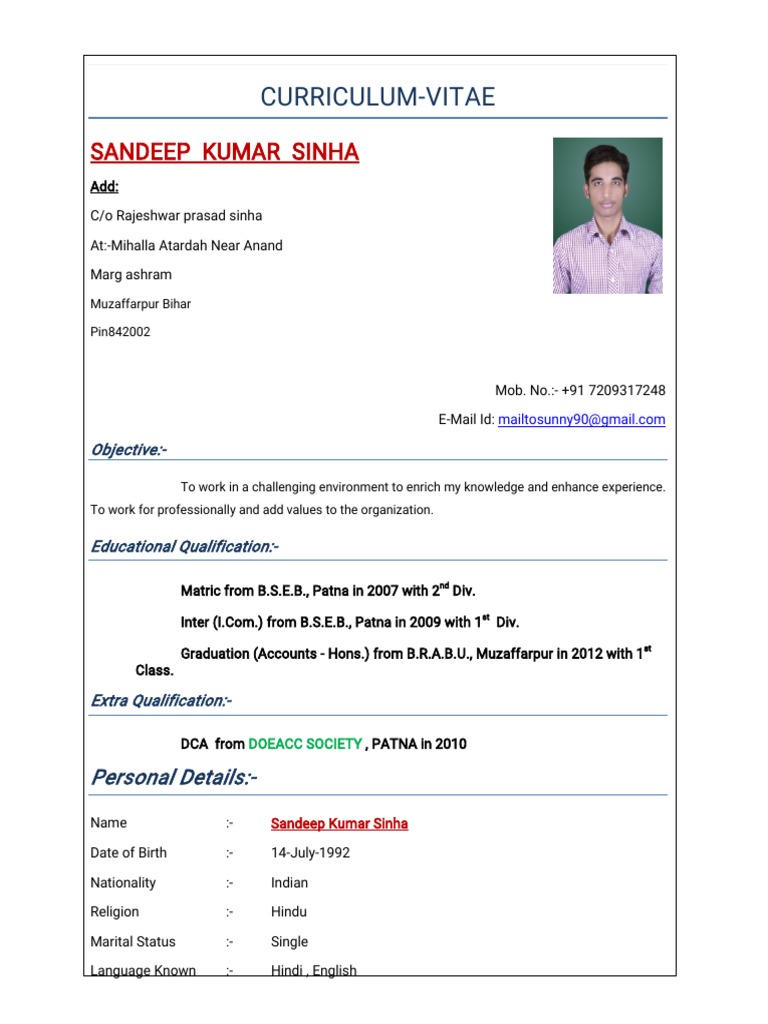 Sandeep Kumar Sinha CV | PDF