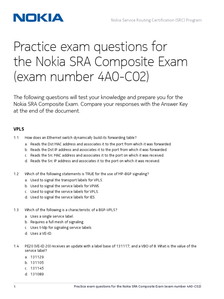 Nokia SRC SRA Composite Practice Exam Questions Document en | PDF ...