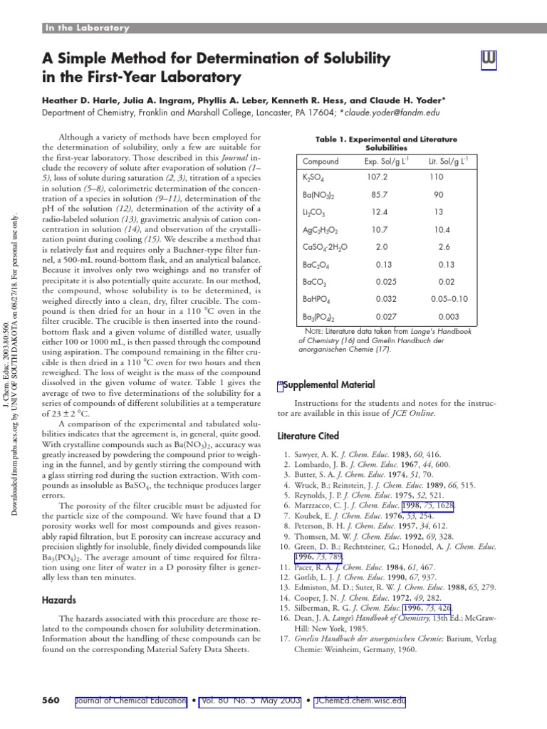 Harle2003A Simple Method For Determination of Solubility | PDF ...